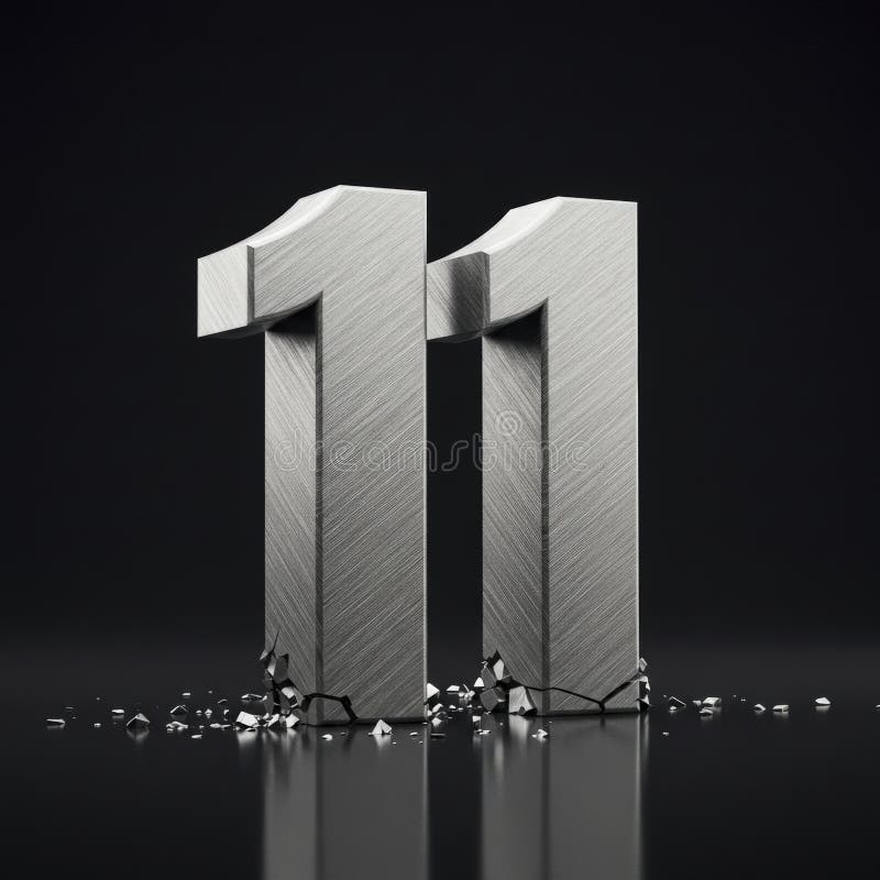 Eleven Number Breaking Apart Isolated on Black Reflective Surface Stock ...