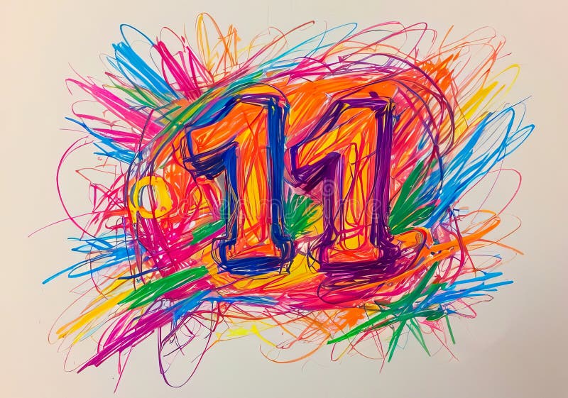 Eleven 11 Number in Chaotic Wax Crayon Drawing Style Stock Photo ...