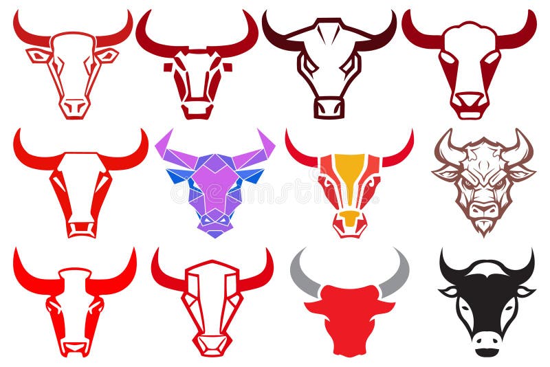 Eleven Stylized Bull Head Illustrations are Arranged in a Grid on a ...