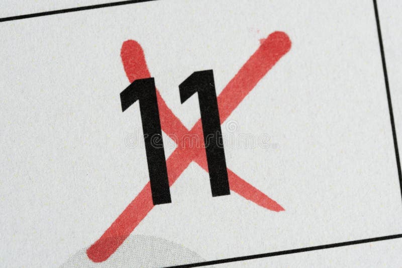 Eleventh Number is Crossed Out with Red Marker on the Calendar. Stock ...