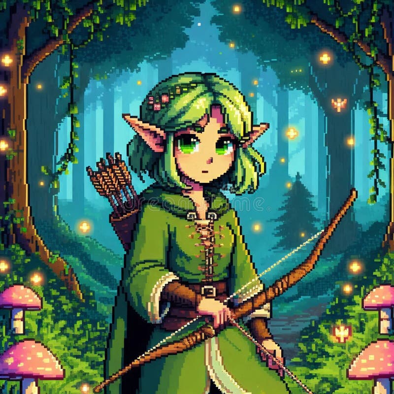 Elf Archer Portrait, Pixel Art Stock Illustration - Illustration of ...