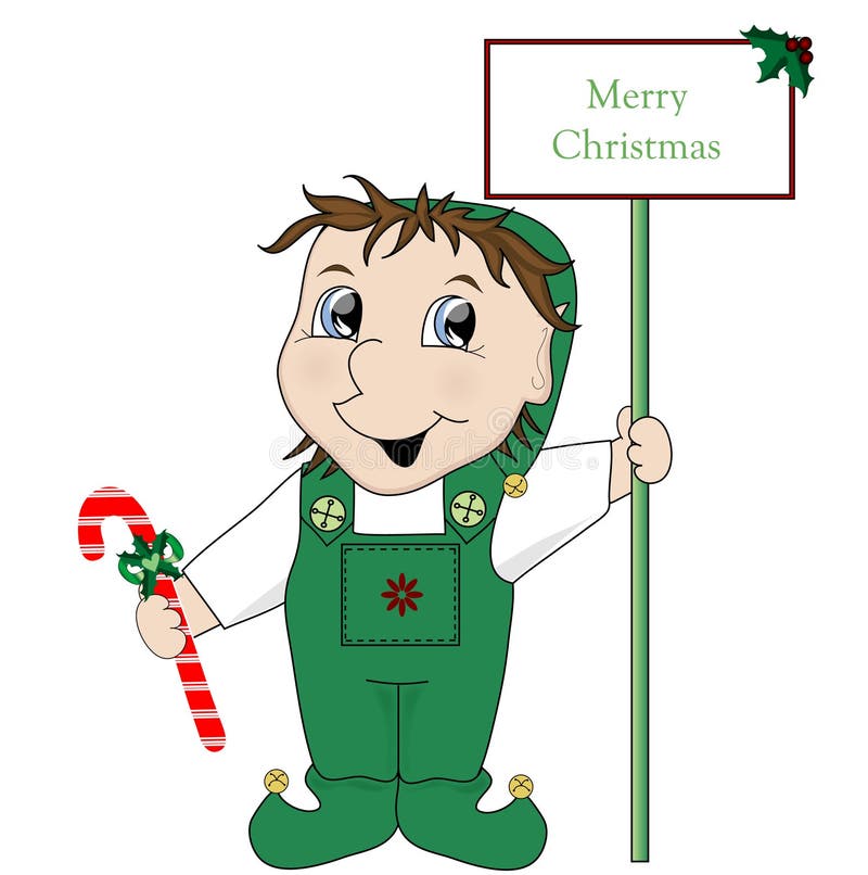 Elf with candy and sign stock illustration. Illustration of leaf - 3731831