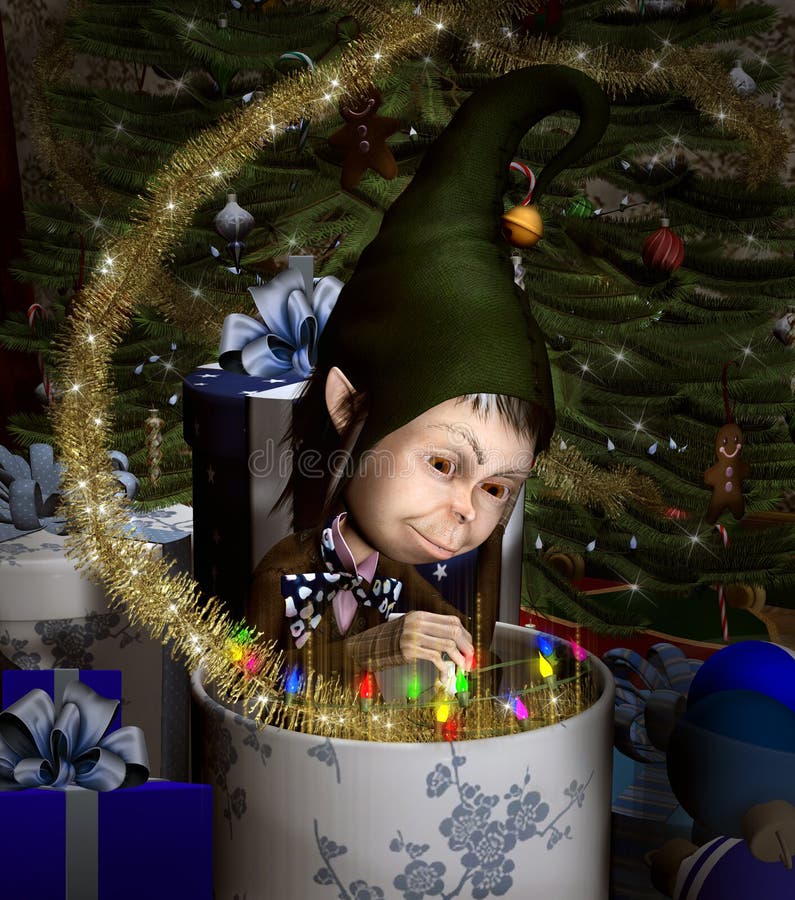 Elf in a christmas box stock illustration. Illustration of holidays ...