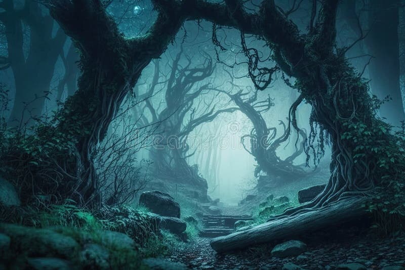 Elf Forest with Misty Atmosphere and Mystical Creatures Visible among ...