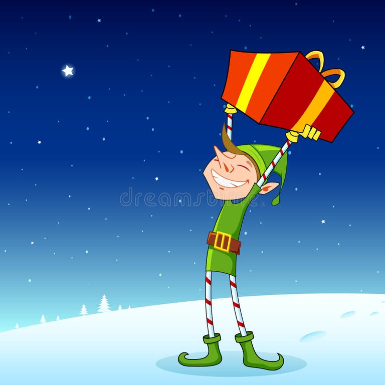 Cartoon Elf Holding Gift Box Stock Illustrations – 726 Cartoon Elf ...