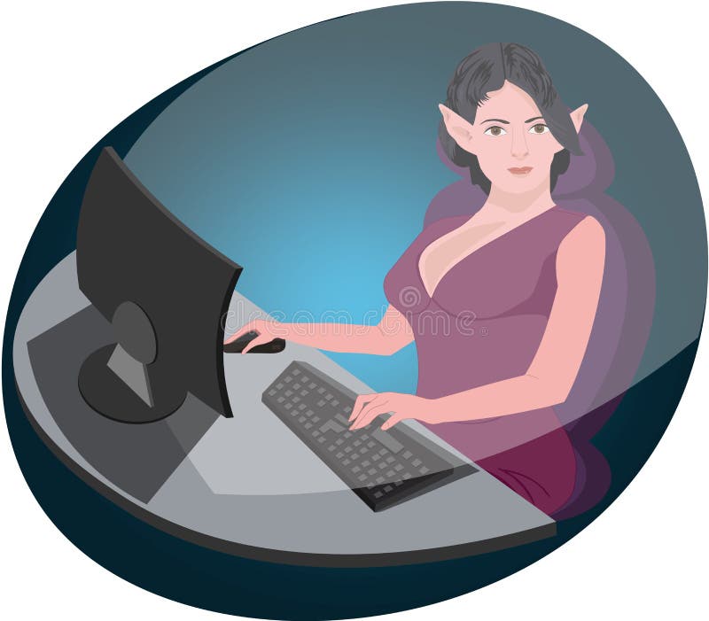 Elf Girl is Playing a Computer Game Stock Vector - Illustration of ...