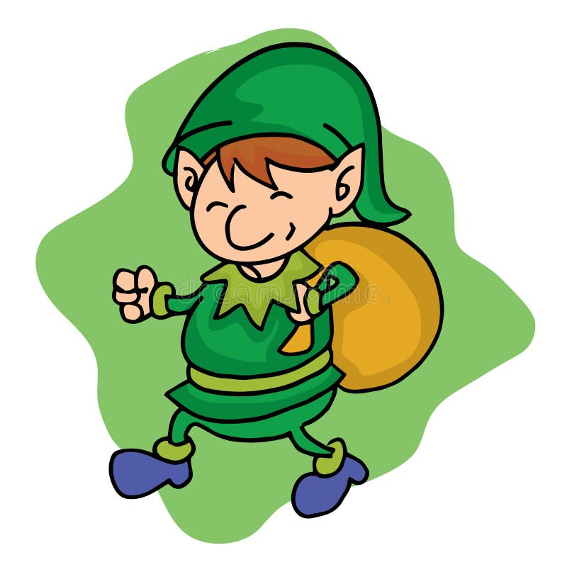 Elf Helper with Gift Bag Cartoon Stock Vector - Illustration of clipart ...