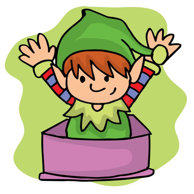Elf Helper on Gift Box Christmas Stock Vector - Illustration of drawing ...