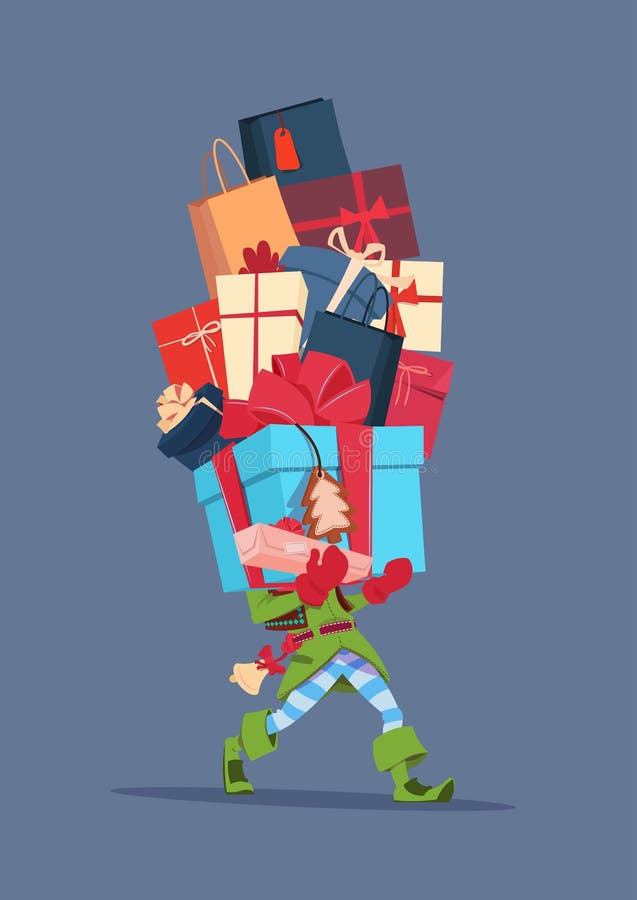 Elf Holding Gift Boxes Stack Stock Illustrations – 9 Elf Holding Gift ...