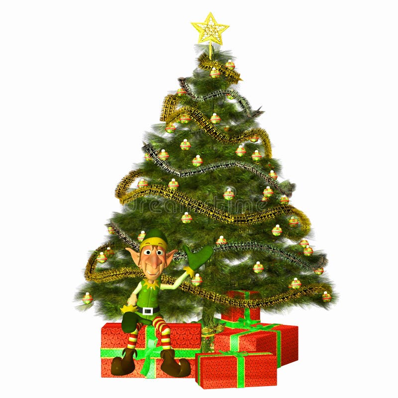 Elf Mit Geschenken Und Baum Stock Abbildung - Illustration von ...