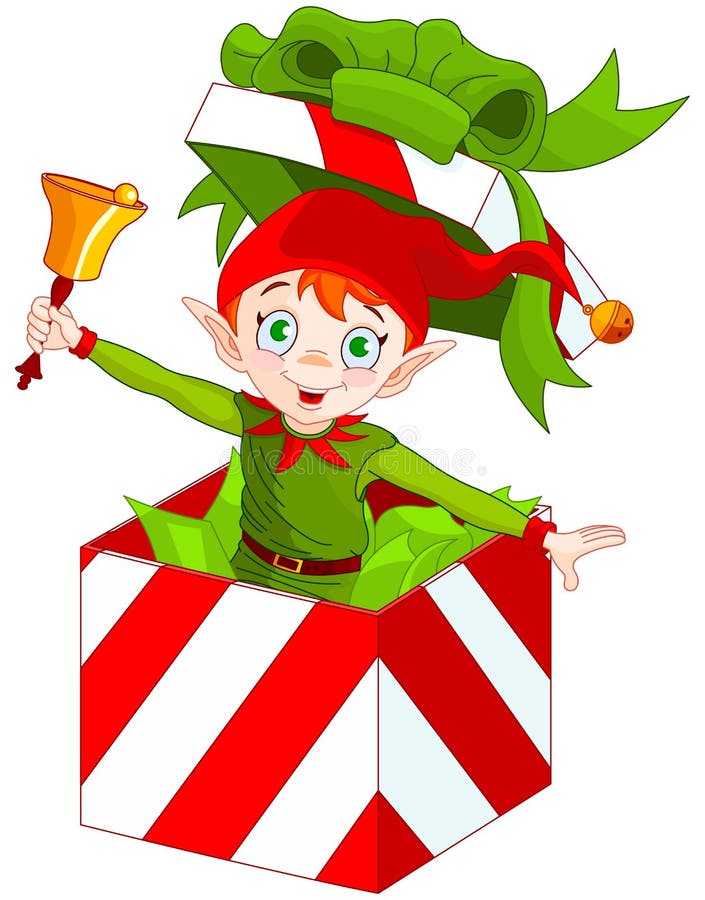 Elf Popping Out of a Christmas Box Stock Vector - Illustration of ...