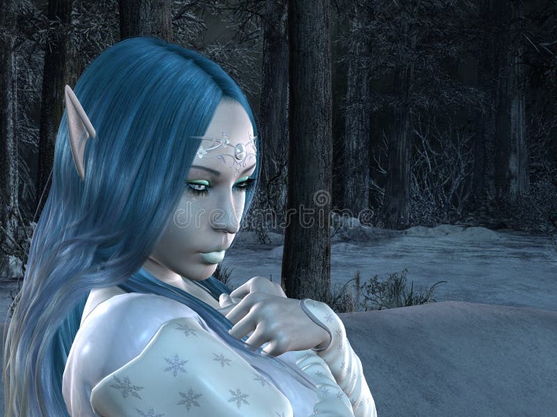 Elf Princess in Dark Snowy Forest Stock Illustration - Illustration of ...