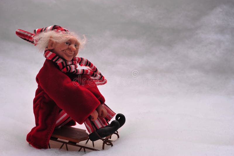 Elf riding sled stock photo. Image of sled, snow, hill - 17060836
