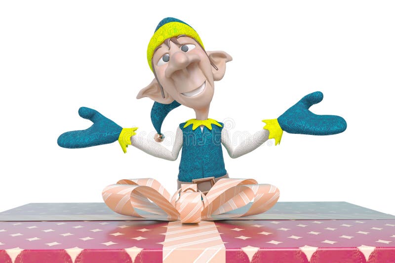 Elf Santa Helper Behind the Gift Box Close Up Stock Illustration ...