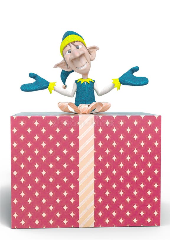 Elf Santa Helper Behind the Gift Box Stock Illustration - Illustration ...