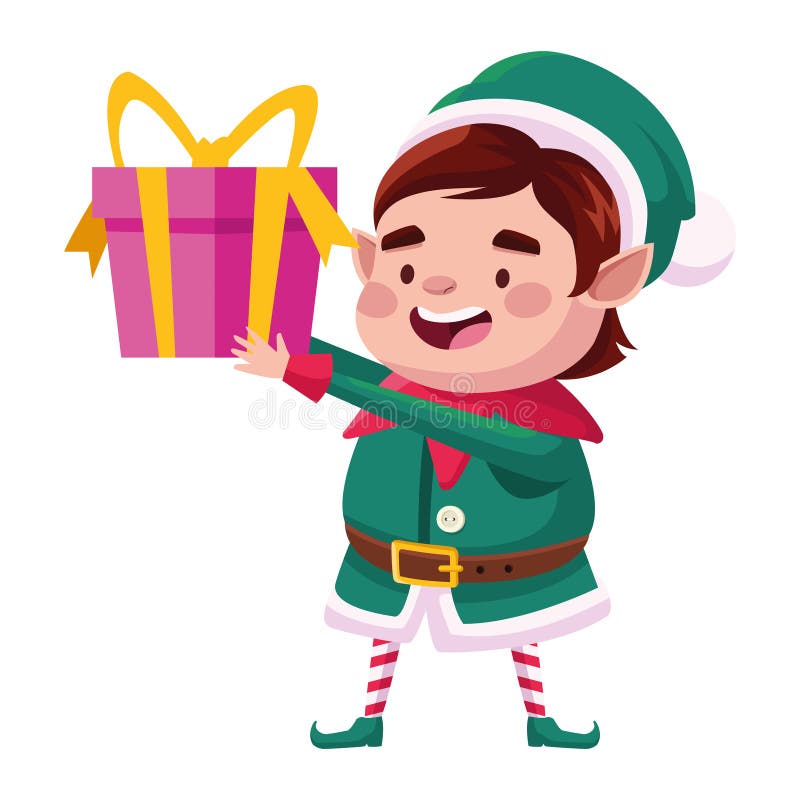 Elf Santa Helper with Gift Present Comic Character Stock Illustration ...
