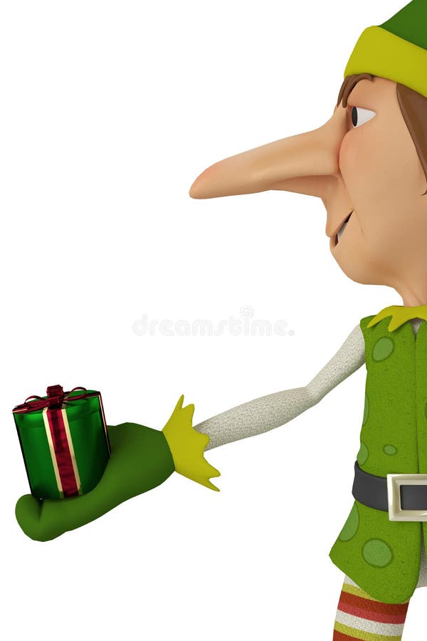 Elf Santa Helper Giving Present Stock Illustration - Illustration of ...