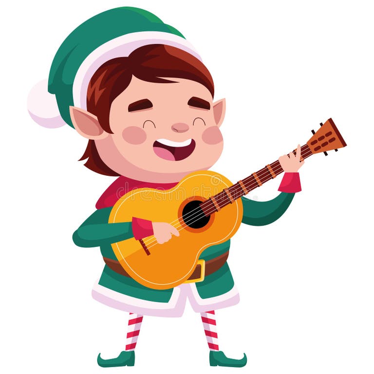 Elf Santa Helper Playing Guitar Comic Character Stock Illustration ...