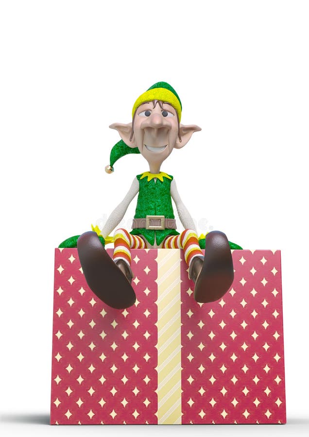 Elf Santa Helper is Sitting on the Gift Box Stock Illustration ...