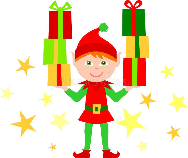 Elf with Stacks of Gifts/eps Stock Vector - Illustration of gnome ...