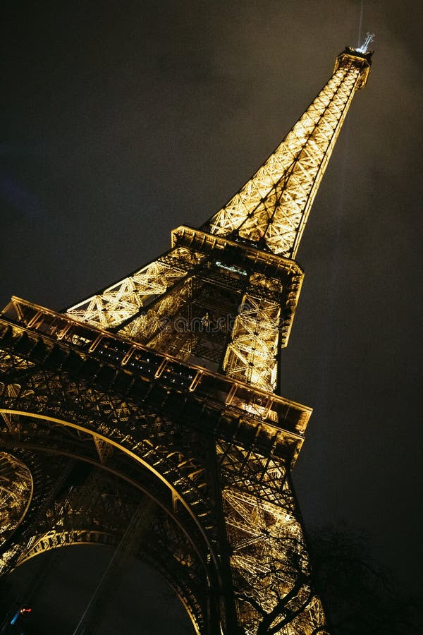 Elf Tower with Lights at Night, Paris Editorial Image - Image of ...