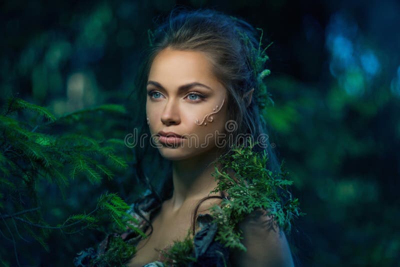 Elf woman in a forest stock photo. Image of fairy, myth - 57865978