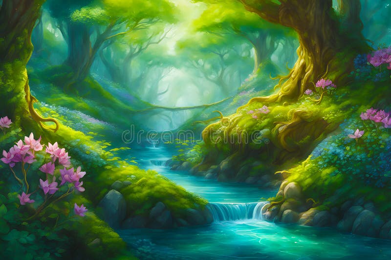 Elfforest with a Spring Watercolor Sharp Focus Generated by Ai Stock ...