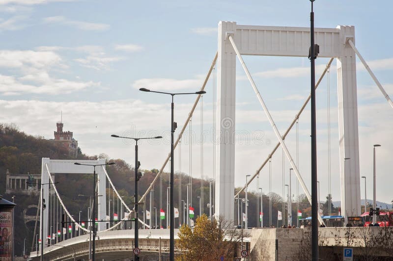 Elisabeth Bridge Crossing the River Danube in Budapest, Hungary, Europe ...