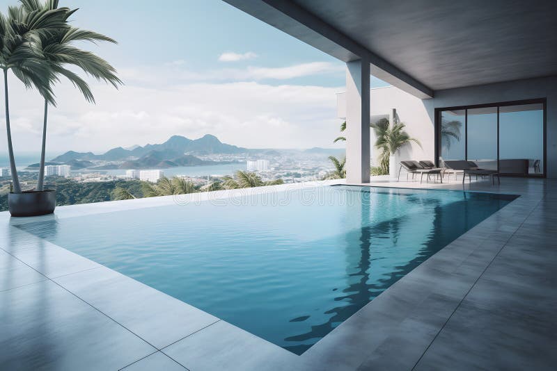 Elite Hotel Pool by the Sea. Neural Network AI Generated Stock ...