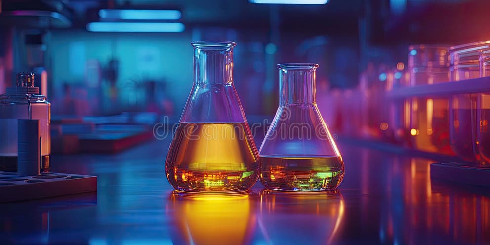 Elixir of Discovery: Conical Flasks Filled with a Golden Liquid Rest on ...