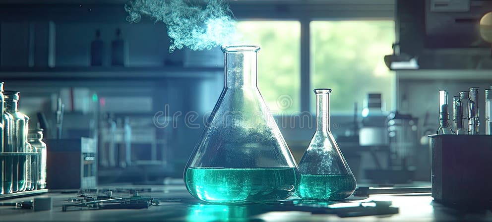 Elixir of Discovery: Conical Flasks Filled with a Golden Liquid Rest on ...