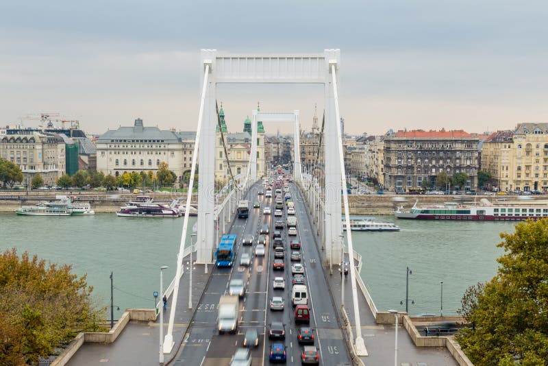 Traffic On Elizabeth Bridge, Budapest, Hungary Stock Image - Image of ...