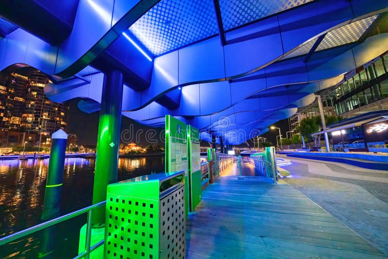 Elizabeth Quay at Night in Perth Stock Image - Image of skyline ...