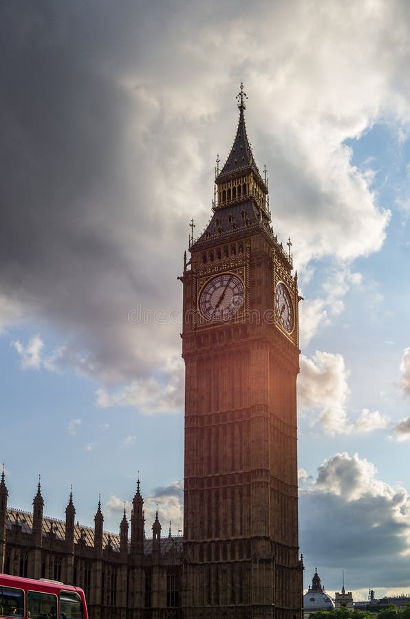 Elizabeth Tower with Big Ben in Front of a Dramatic Sky with Lens ...