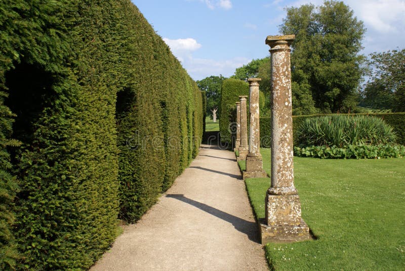 Garden Pathway and Sculptured Hedge Stock Image - Image of pathway ...