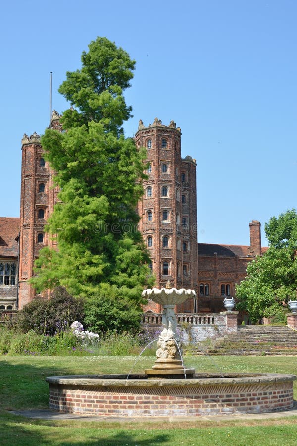 Elizabethan Tower with Fountain Stock Image - Image of estate ...