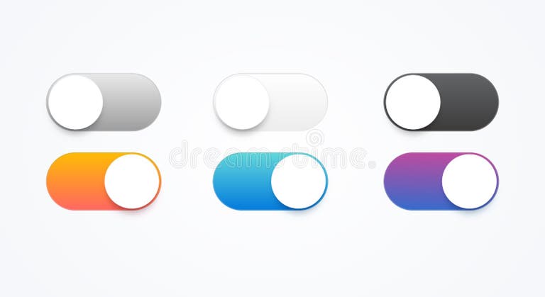 Vector Illustration on and Off Toggle Switch Buttons. Colorful Material ...