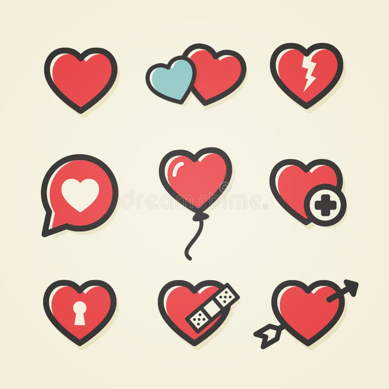 Vector Illustration Heart Icon Set for Valentines Day and Wedding Stock ...