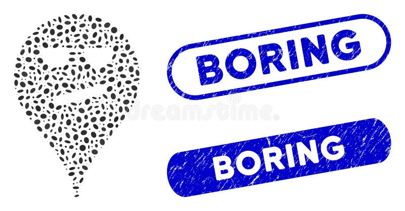 Elliptic Mosaic Bored Smiley Map Marker with Grunge Boring Seals Stock ...