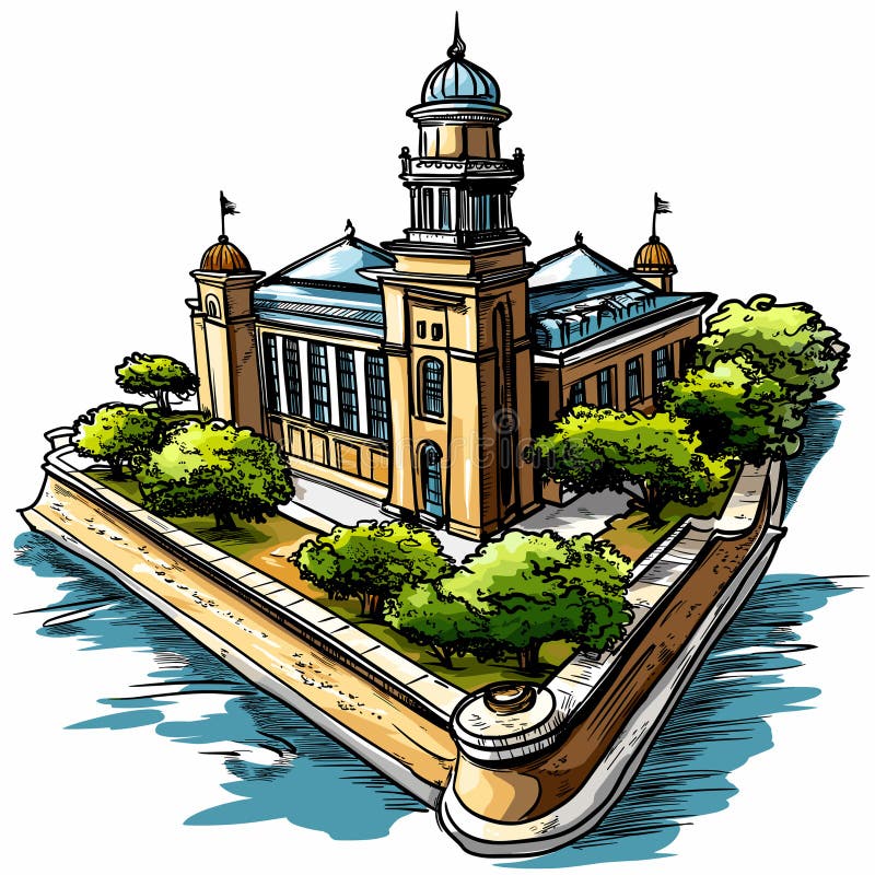 Ellis Island in New York. Vector Comic Hand-drawn Illustration of Ellis ...