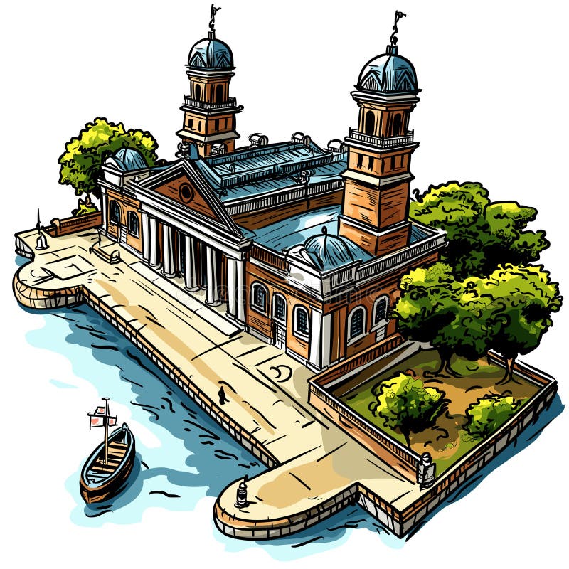 Ellis Island in New York. Vector Comic Hand-drawn Illustration of Ellis ...