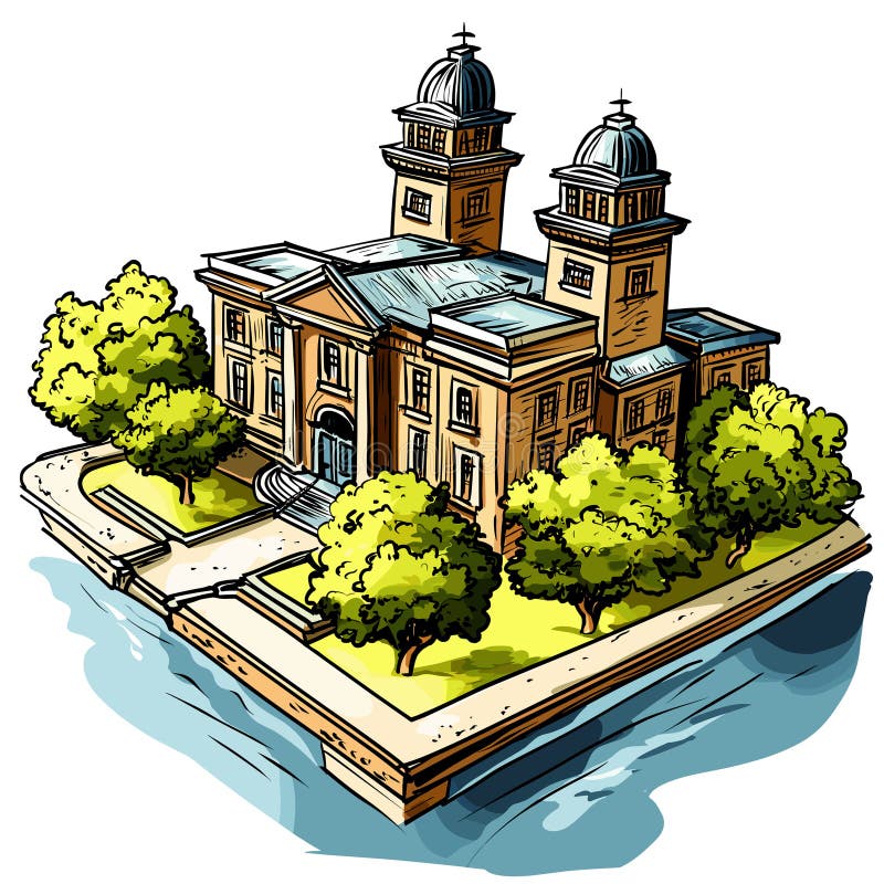 Ellis Island in New York. Vector Comic Hand-drawn Illustration of Ellis ...