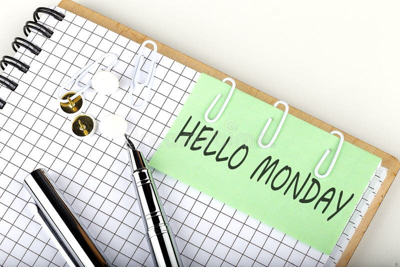 Ello Monday on the Post Note for Remind on Stickers with Pen Stock ...