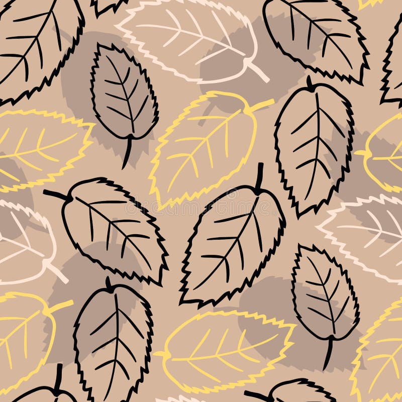 Elm Leaf Seamless Vector Pattern Background. Hand Drawn Line Art Single ...