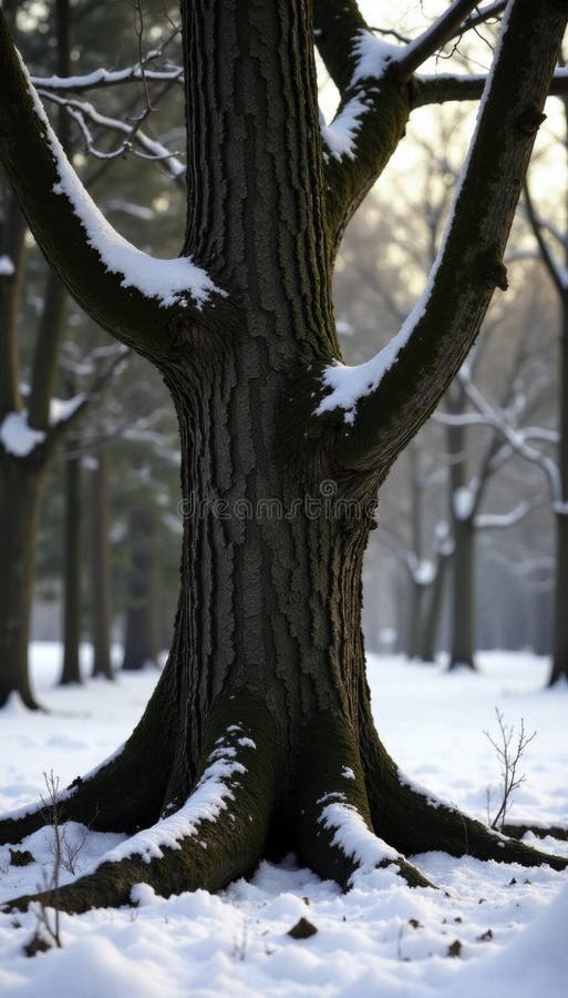 Elm Tree Branches with Root Bark Exposed in Snow, Forest, Botanical ...