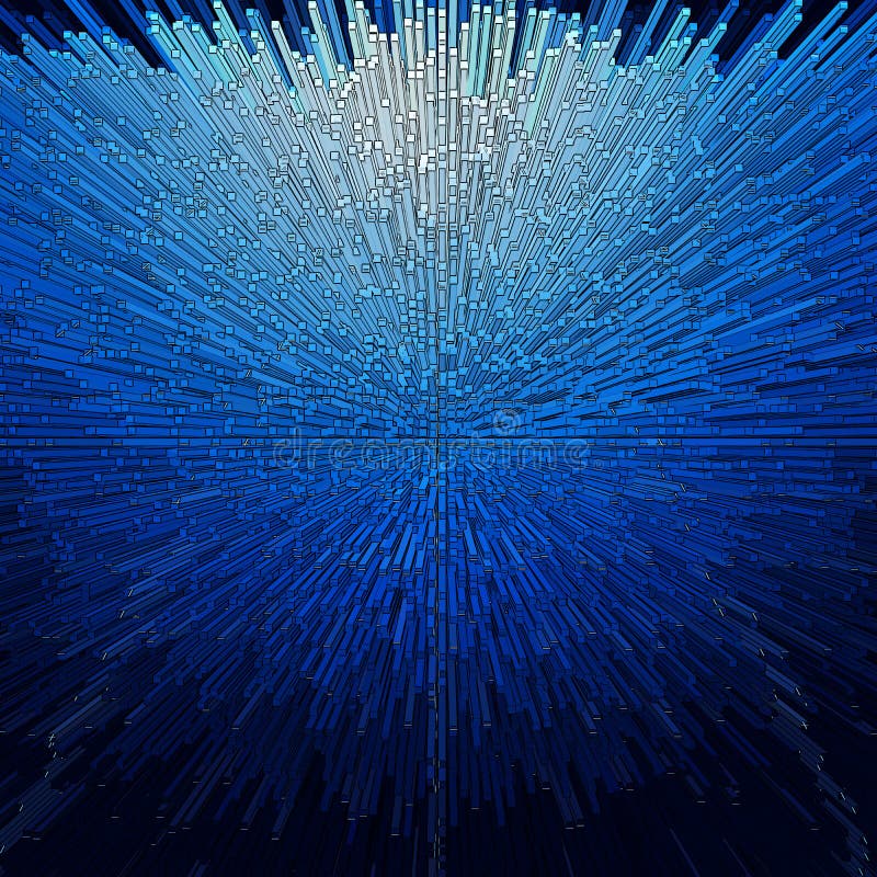 Elongated Blue Cubes that Extend from the Center. Abstract Background ...