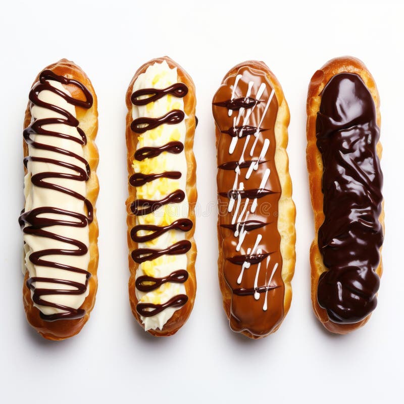 Elongated and Dramatic Cheese Eclairs on White Background Stock ...