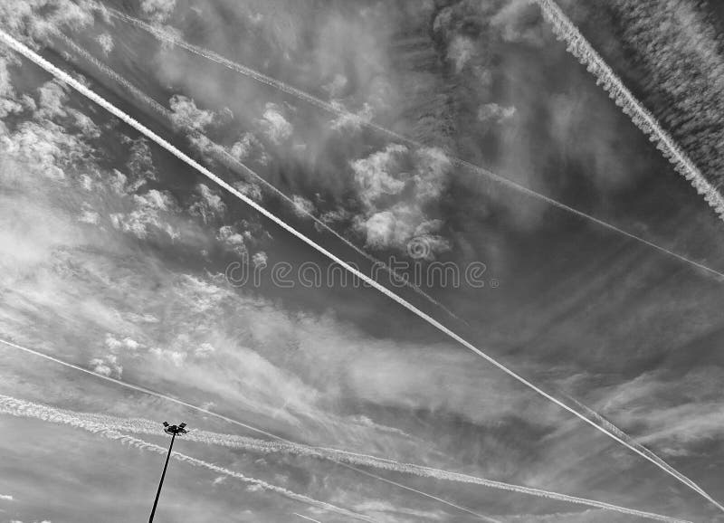 Elongated Linear Clouds on a Blue Sky Stock Image - Image of ...