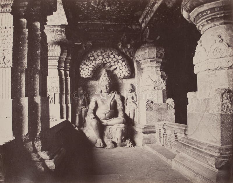 Elora, Interior Of Indur Subha With Figure Of Indra Picture. Image ...