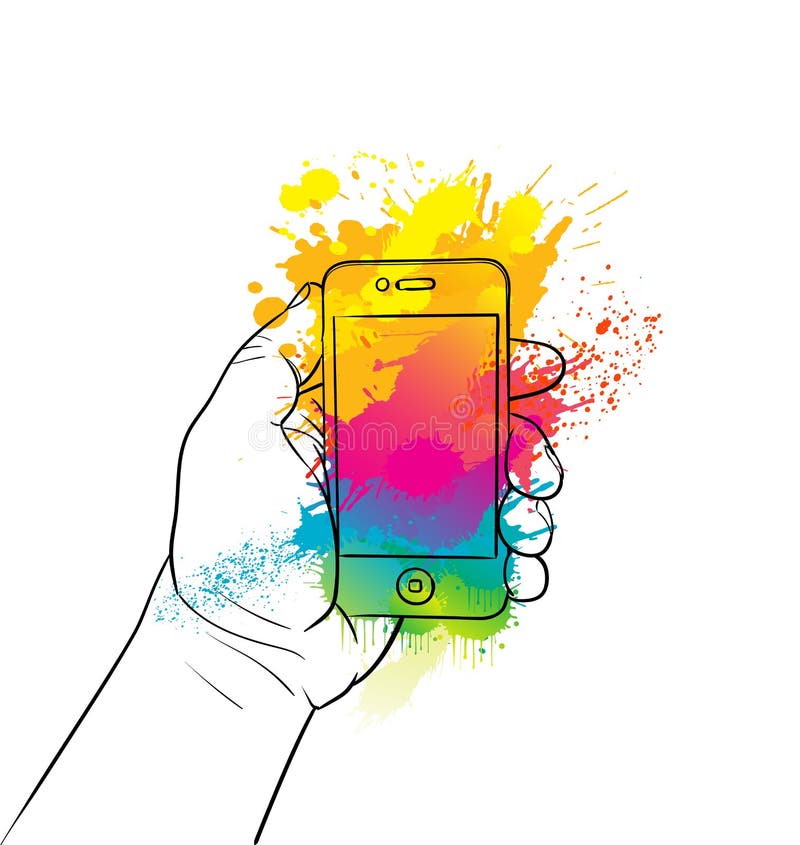 Mobile Phone in Hand. Clip Art Illustration Stock Vector - Illustration ...